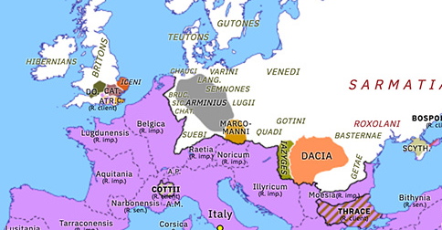 Arminius’ War with Maroboduus | Historical Atlas of Europe (18 AD ...