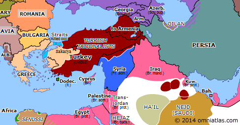 Greco-Turkish War | Historical Atlas of Europe (23 August 1921) | Omniatlas