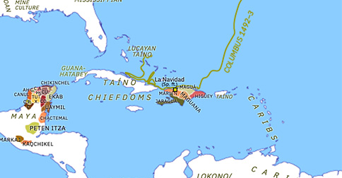 First contacts | Historical Atlas of North America (26 December 1492) | Omniatlas