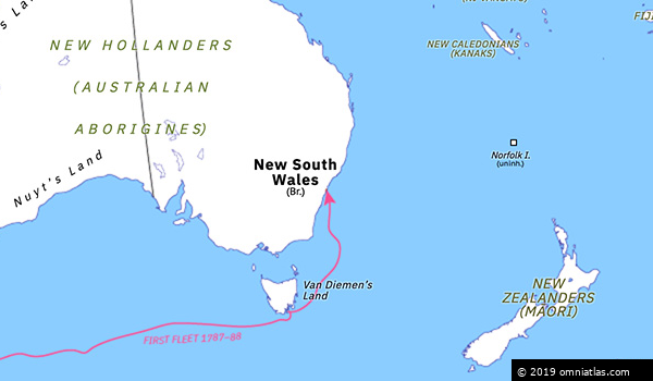 First Fleet | Historical Atlas of Australasia (26 January 1788) | Omniatlas