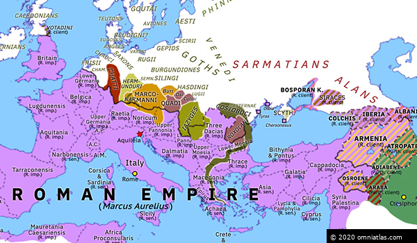 First Marcomannic War | Historical Atlas of Europe (August 170) | Omniatlas