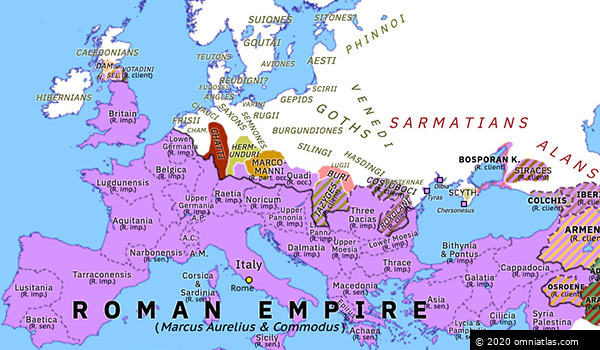 Second Marcomannic War | Historical Atlas of Europe (16 March 180 ...
