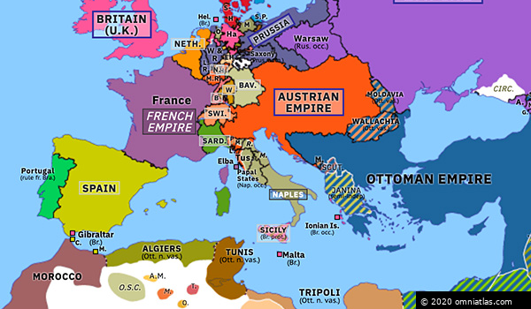 Neapolitan War | Historical Atlas of Europe (8 April 1815) | Omniatlas