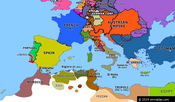 Liberal Wars | Historical Atlas of Europe (27 July 1833) | Omniatlas