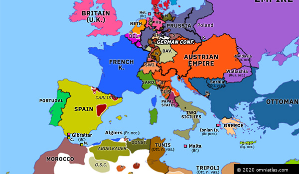 First Carlist War | Historical Atlas of Europe (17 June 1834) | Omniatlas