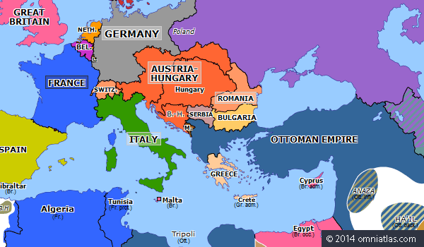 Bosnian Crisis | Historical Atlas of Europe (7 October 1908) | Omniatlas