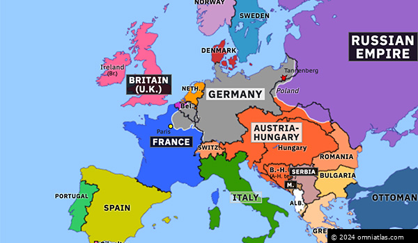 Detailed Map Map Europe 1914 Alsace Lorraine