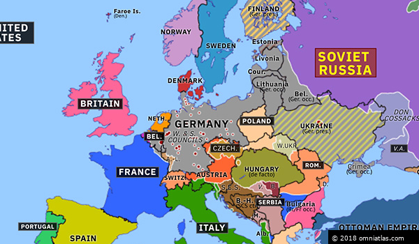 Armistice Day | Historical Atlas of Europe (11 November 1918) | Omniatlas
