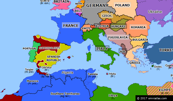 Outbreak of the Spanish Civil War | Historical Atlas of Europe (20 July ...