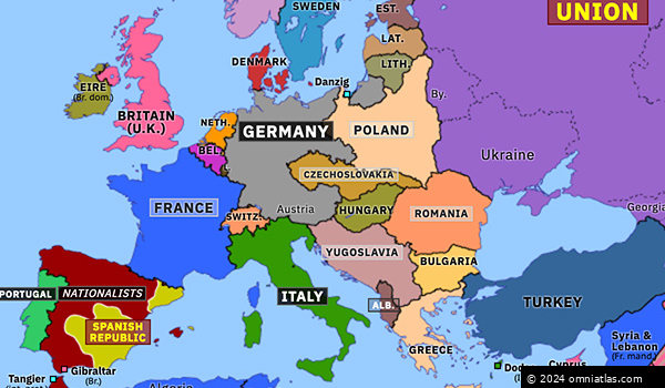Carte Vierge De L'europe 1938