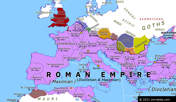First Tetrarchy | Historical Atlas of Europe (1 March 293) | Omniatlas