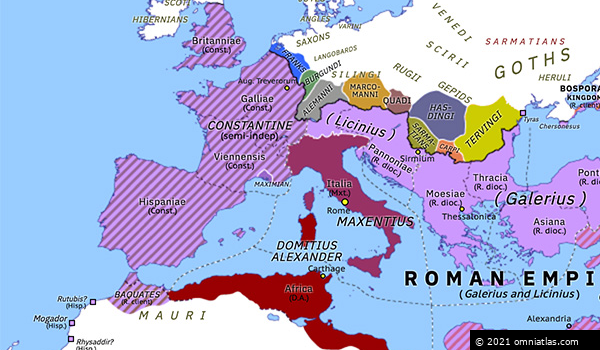 Maximian’s Last Stand | Historical Atlas of Europe (July 310) | Omniatlas