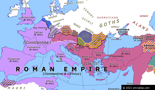 Battle of Cibalae | Historical Atlas of Europe (8 October 316) | Omniatlas
