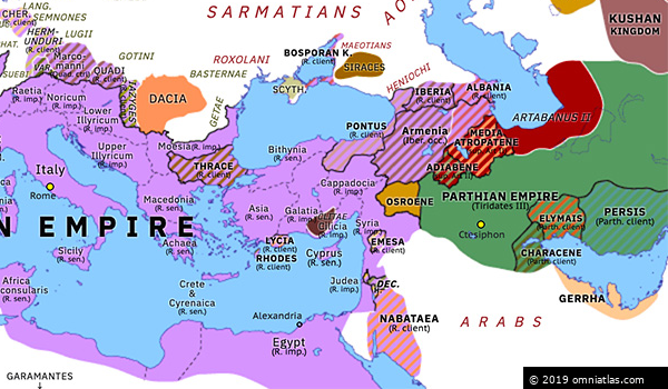 Civil Wars of Artabanus II | Historical Atlas of Europe (36 AD) | Omniatlas