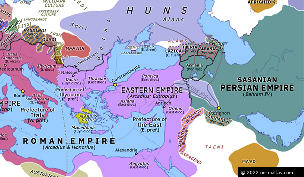 Hunnic invasion of the East | Historical Atlas of Europe (early 396 ...