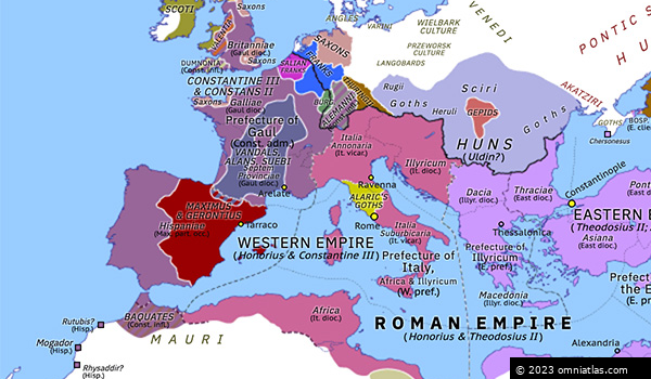 Vandalic invasion of Spain | Historical Atlas of Europe (12 October 409 ...