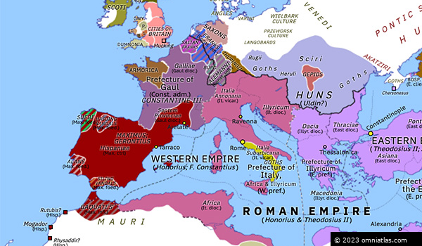 Downfall of Constantine III | Historical Atlas of Europe (spring 411 ...