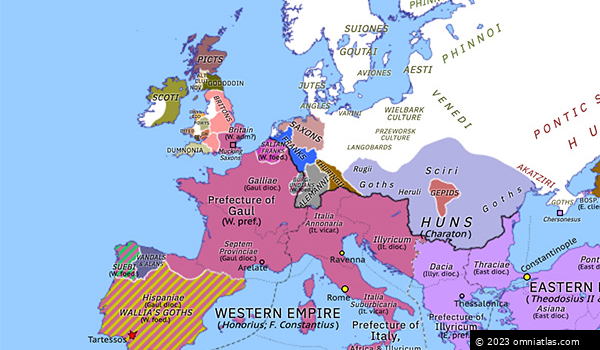 Recovery of Gaul | Historical Atlas of Europe (fall 418) | Omniatlas