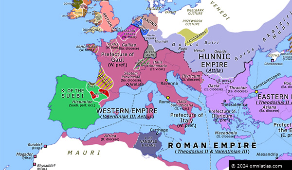 Kingdom of the Suebi | Historical Atlas of Europe (fall 449) | Omniatlas