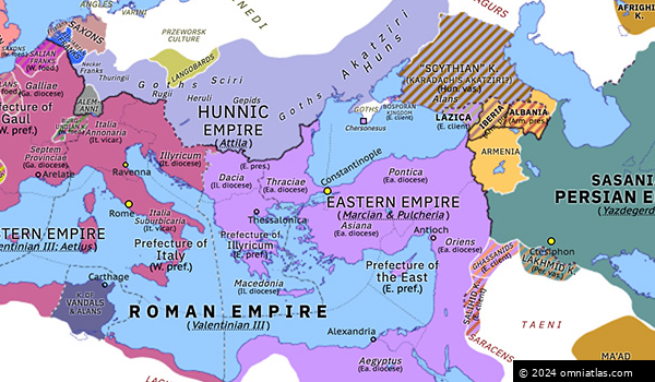 Elevation of Marcian | Historical Atlas of Europe (25 August 450 ...