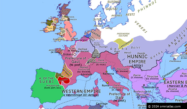 Attila’s invasion of Gaul | Historical Atlas of Europe (9 June 451 ...