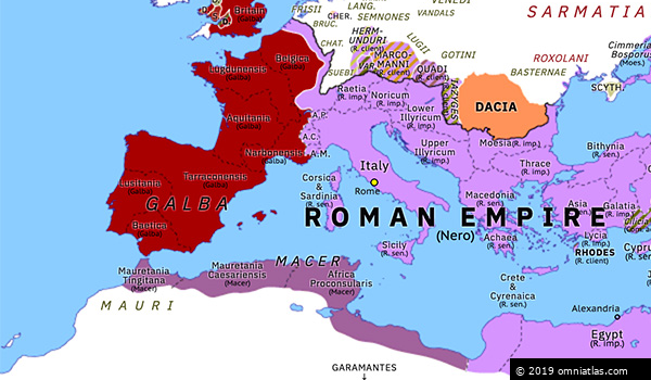 Downfall of Nero | Historical Atlas of Europe (7 June 68 AD) | Omniatlas