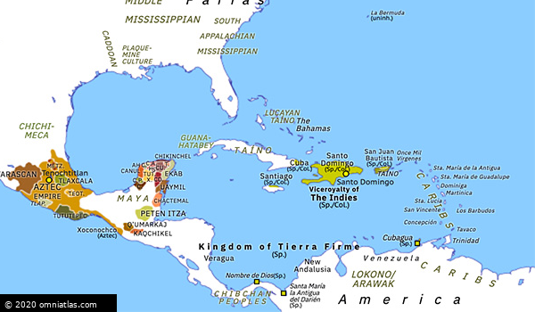 Spanish expansion in the Caribbean | Historical Atlas of North America ...