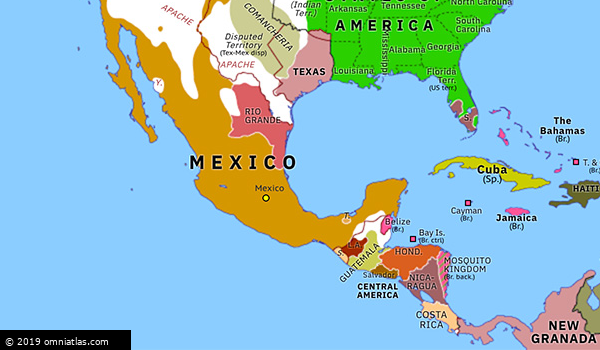 Centralist Mexico | Historical Atlas of North America (26 January 1840 ...