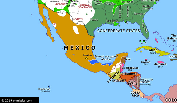 French Intervention in Mexico | Historical Atlas of North America (22 ...