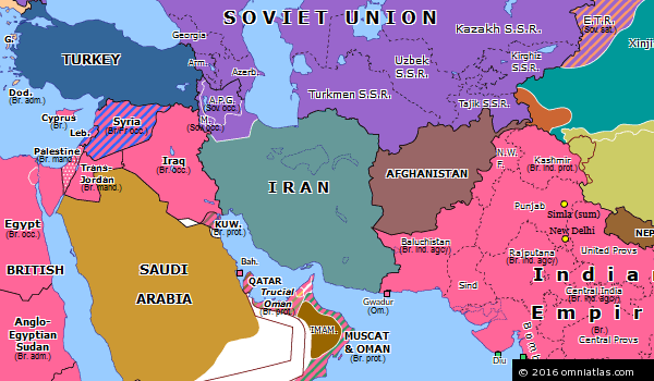 Iran Crisis | Historical Atlas of Southern Asia (2 March 1946) | Omniatlas