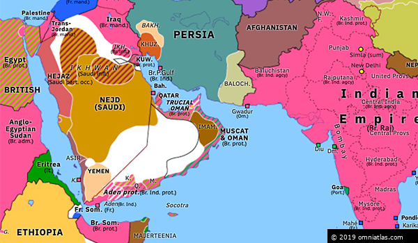 Saudi Conquest of Hejaz | Historical Atlas of Southern Asia (13 October ...