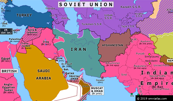 Anglo-Soviet invasion of Iran | Historical Atlas of Southern Asia (29 ...